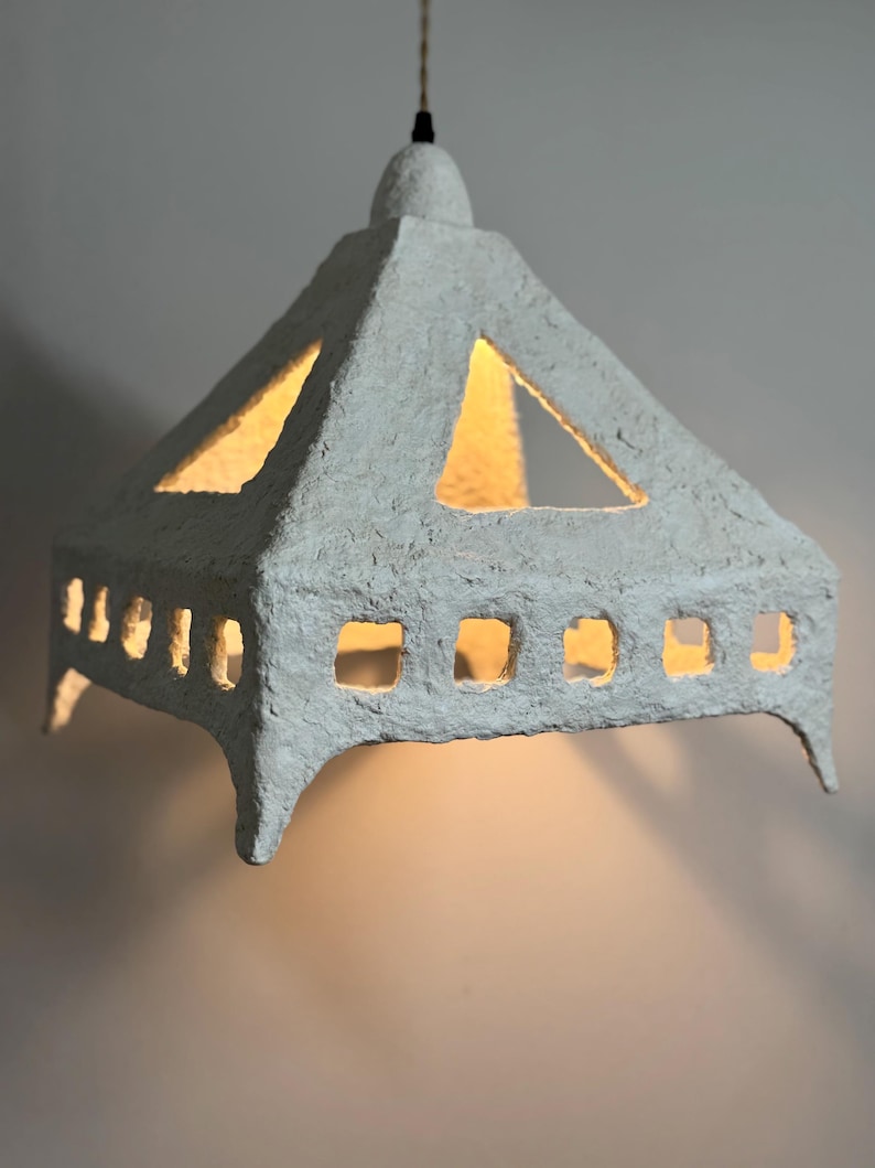 Handmade Paper Mache Pendant Light, Square, Geometric, Sculptural ...