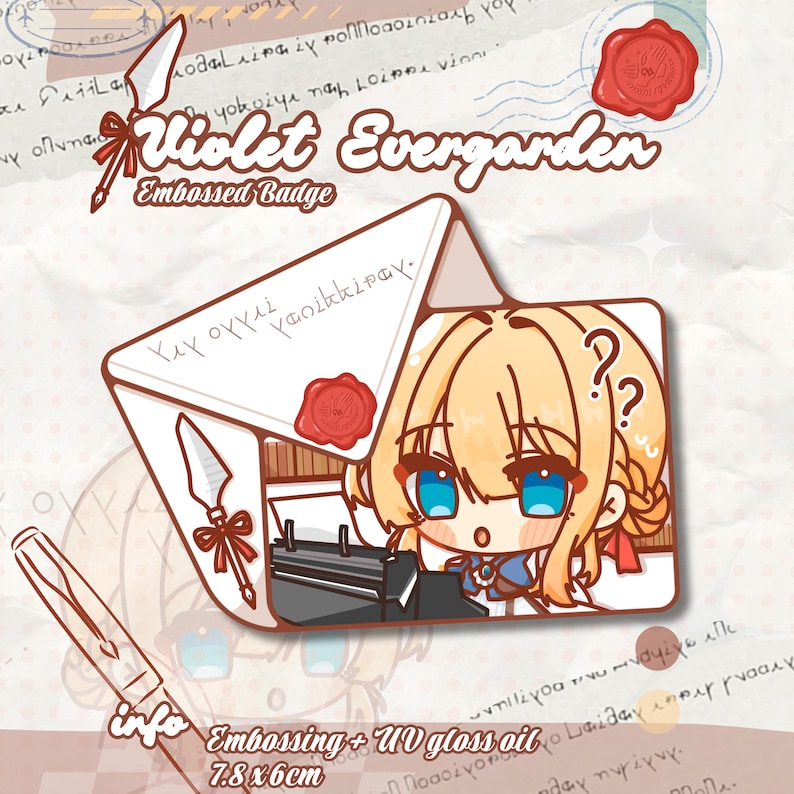 Violet Evergarden Letter-shaped Metal Badge | 3D Embossed + UV Spot Oil ...