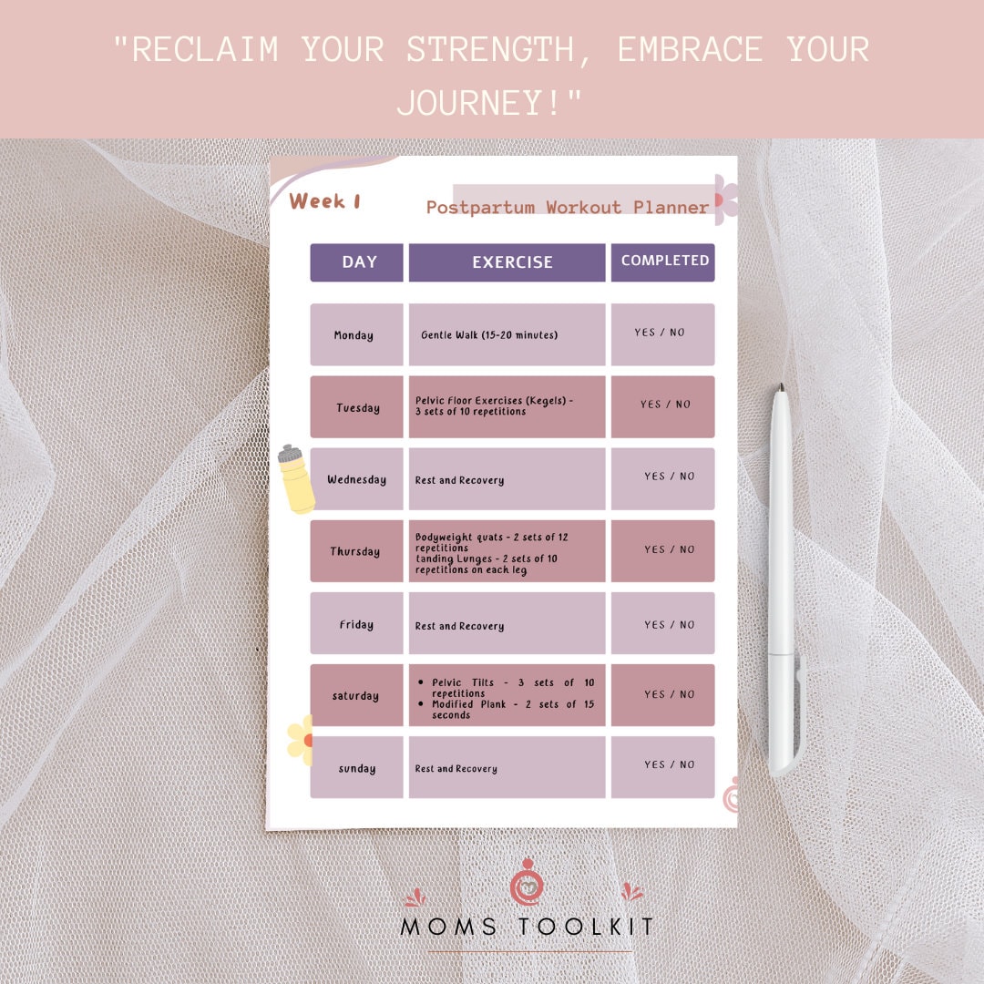PRINTABLE SIX WEEKS Workout Plan, New Mom Workout, Postpartum Recovery ...