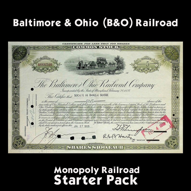 Monopoly Railroad Stock Certificate Bundle Gift 4x Authentic Original ...