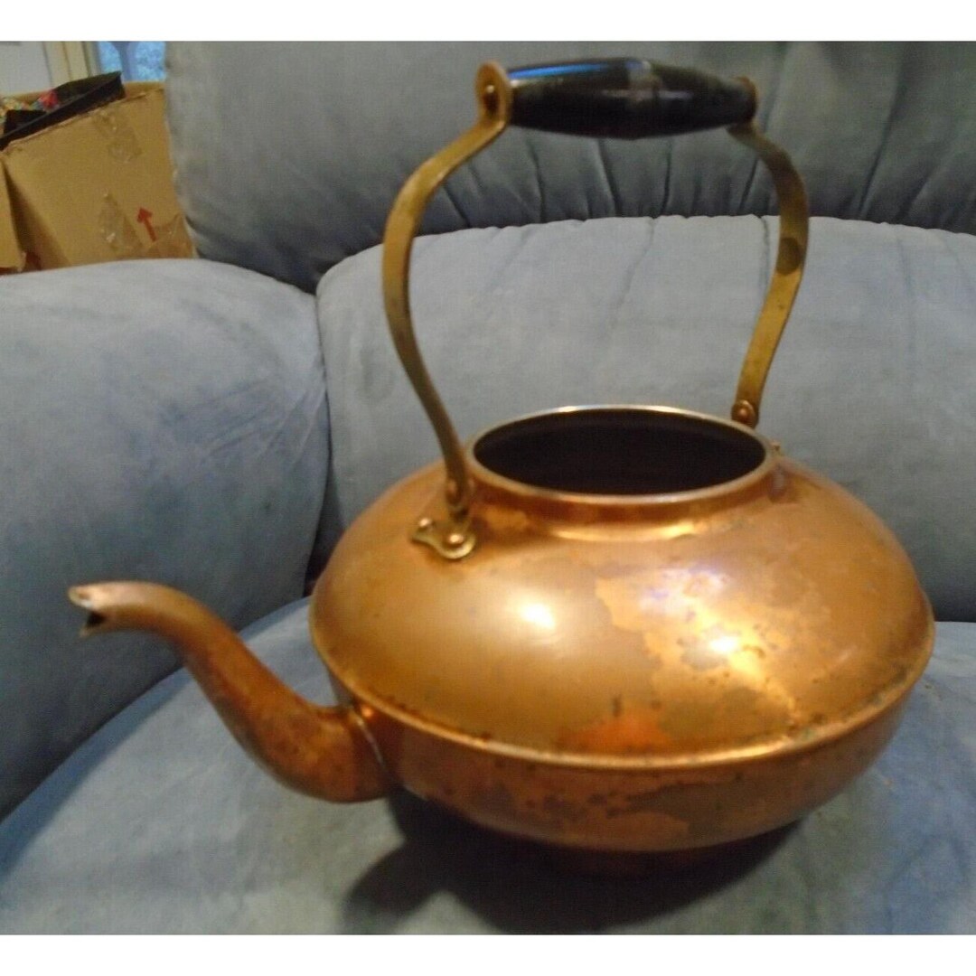 2 Quart Copper Teapot Tea Pot Kettle Wooden Handle Made in Portugal No ...