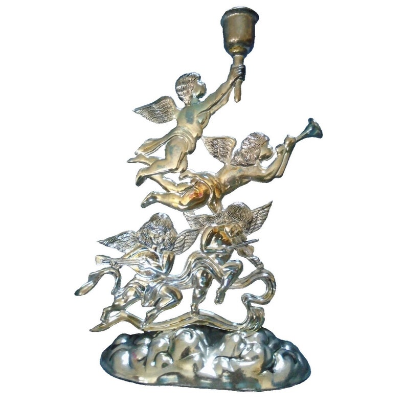 GODINGER Silver Art 10 Candle Holder Christmas ANGELS Cherubs Music ...