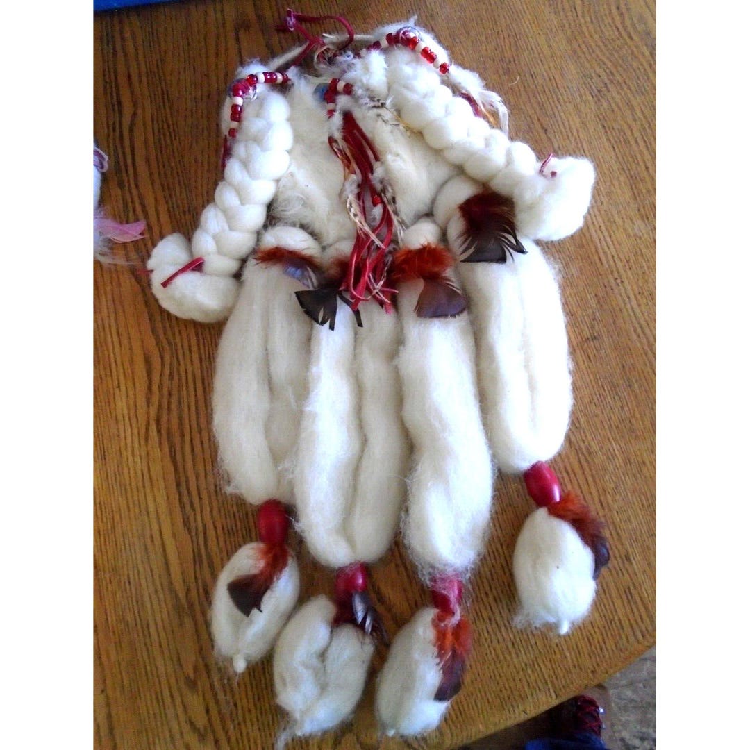 Native American 24" Dream Catcher Mandela Shield Rabbit Fur Wool ...