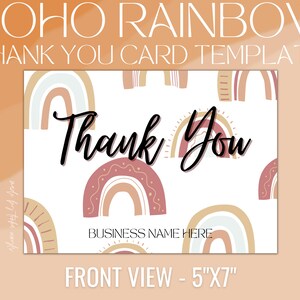 Boho Rainbow Thank You Card Template Canva Template Boho Business Cards ...