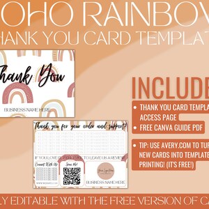 Boho Rainbow Thank You Card Template Canva Template Boho Business Cards ...