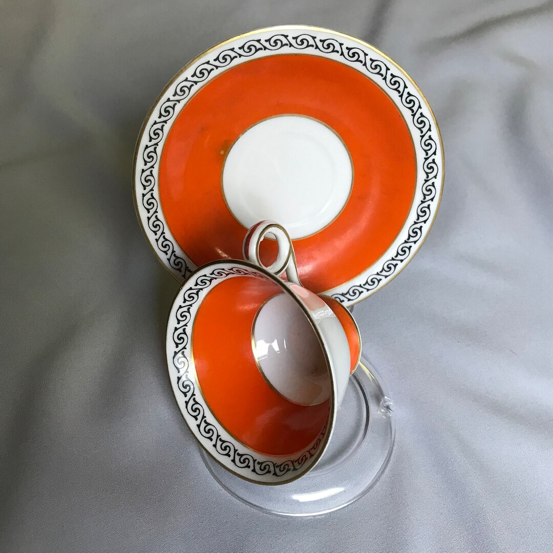 1930s Bavaria Shumann Orange White Wave Design Gold Trim Tea Cup and ...