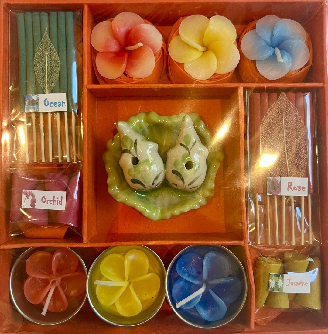 Thai Incense Set Box With Candle Flower, Sticks and Incense Holder - Etsy