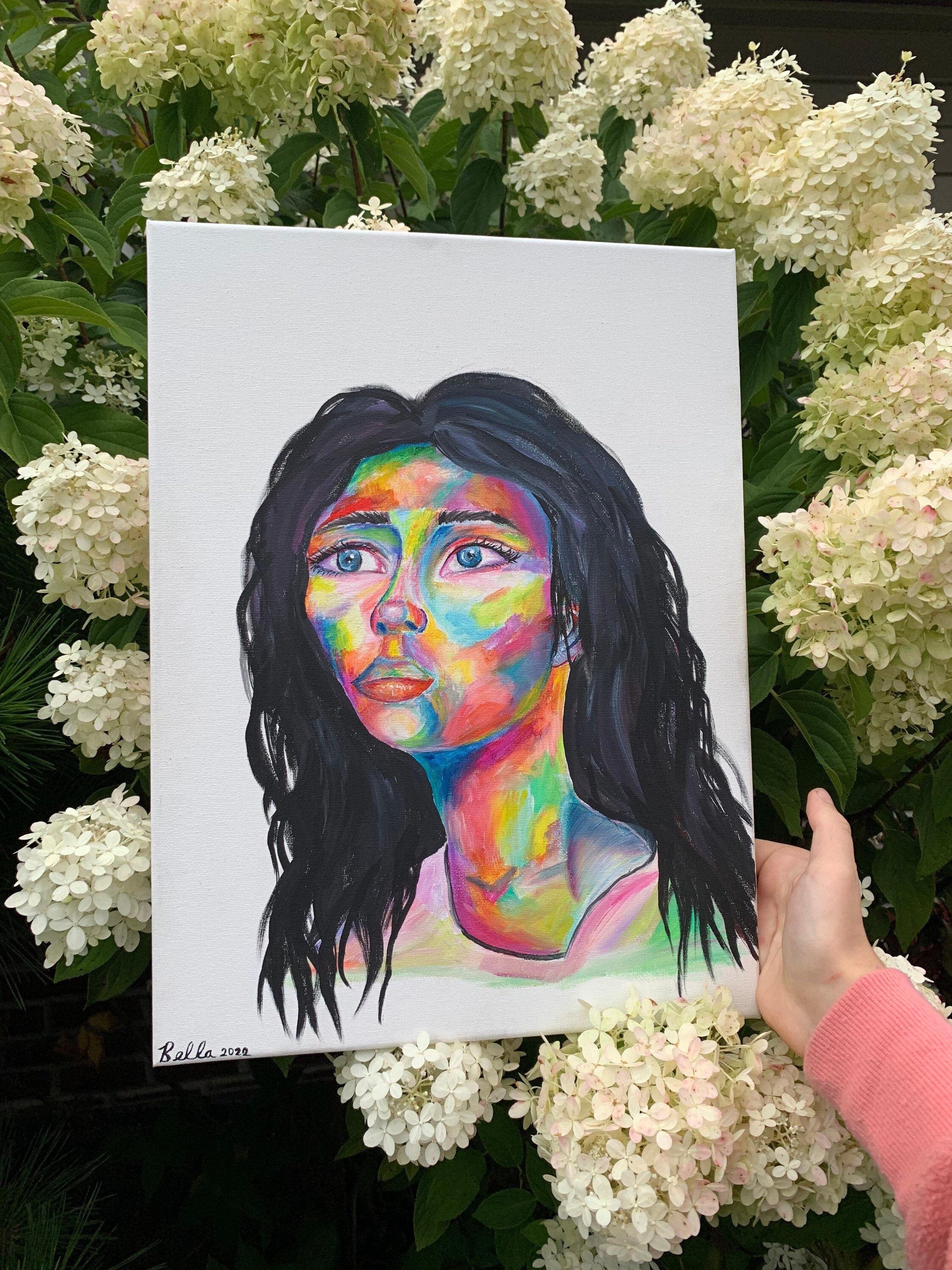 Modern Acrylic Portrait Painting, Abstract Multicolor Wall Art ...