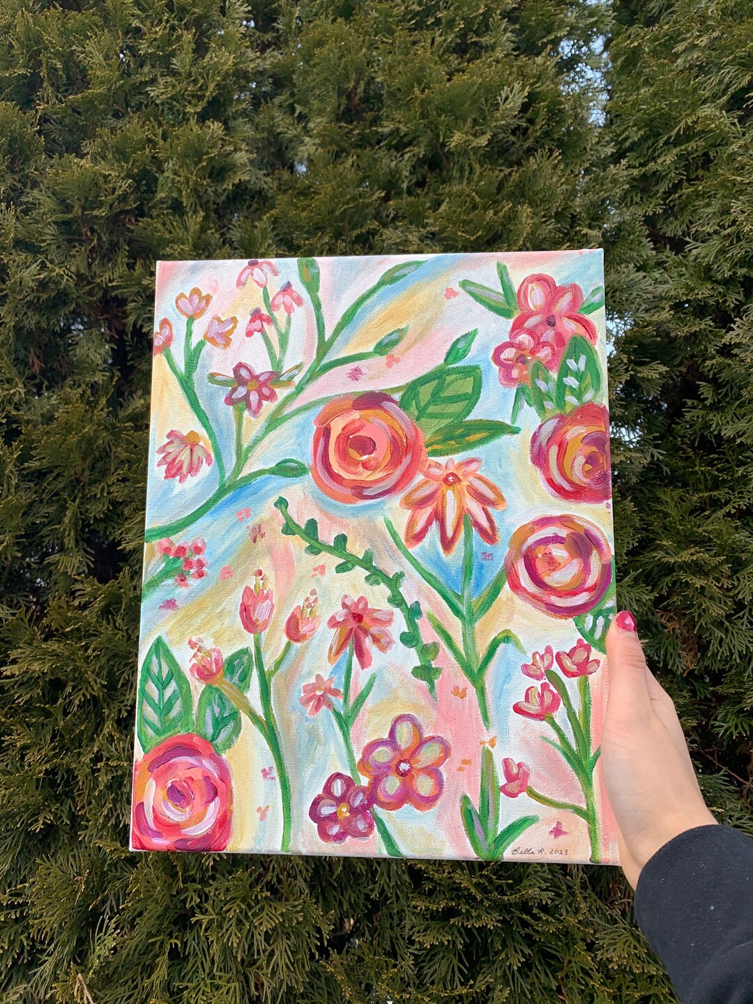 Acrylic on Canvas Original Floral Painting, Hand Painted Abstract ...