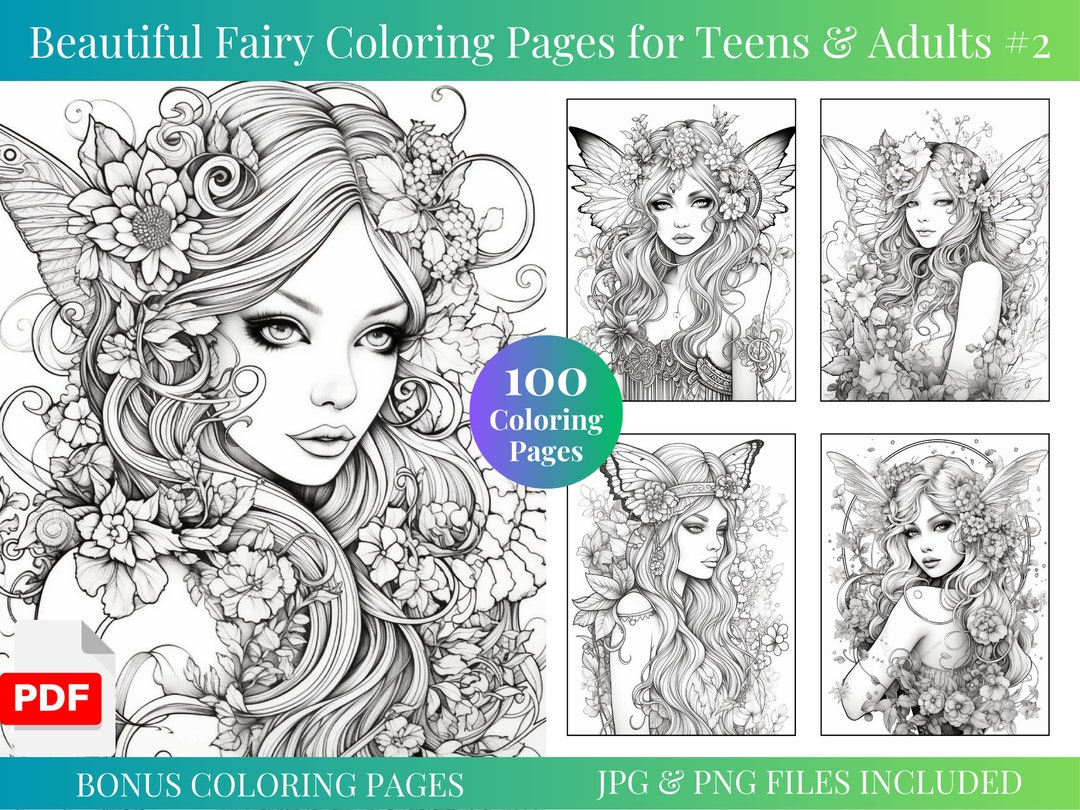 100 Beautiful Fairy Coloring Page Book Adult & Teen Coloring Pages ...