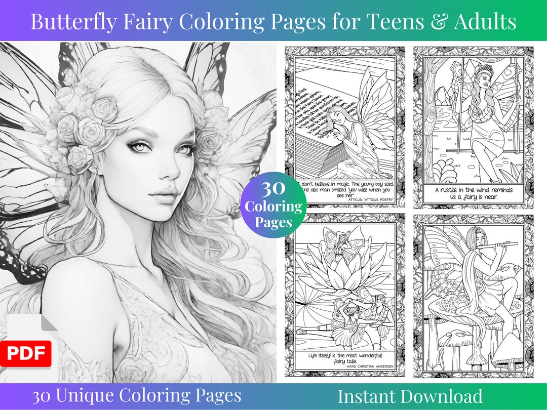 30 Butterfly Fairy Coloring Pages for Teens & Adults - Etsy