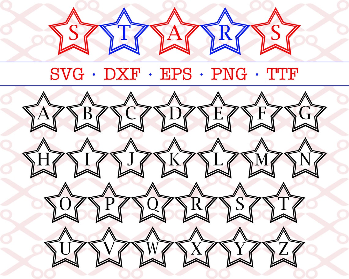 STAR Monogram Letters Star Font Svg Dxf Eps Pngall Capital - Etsy