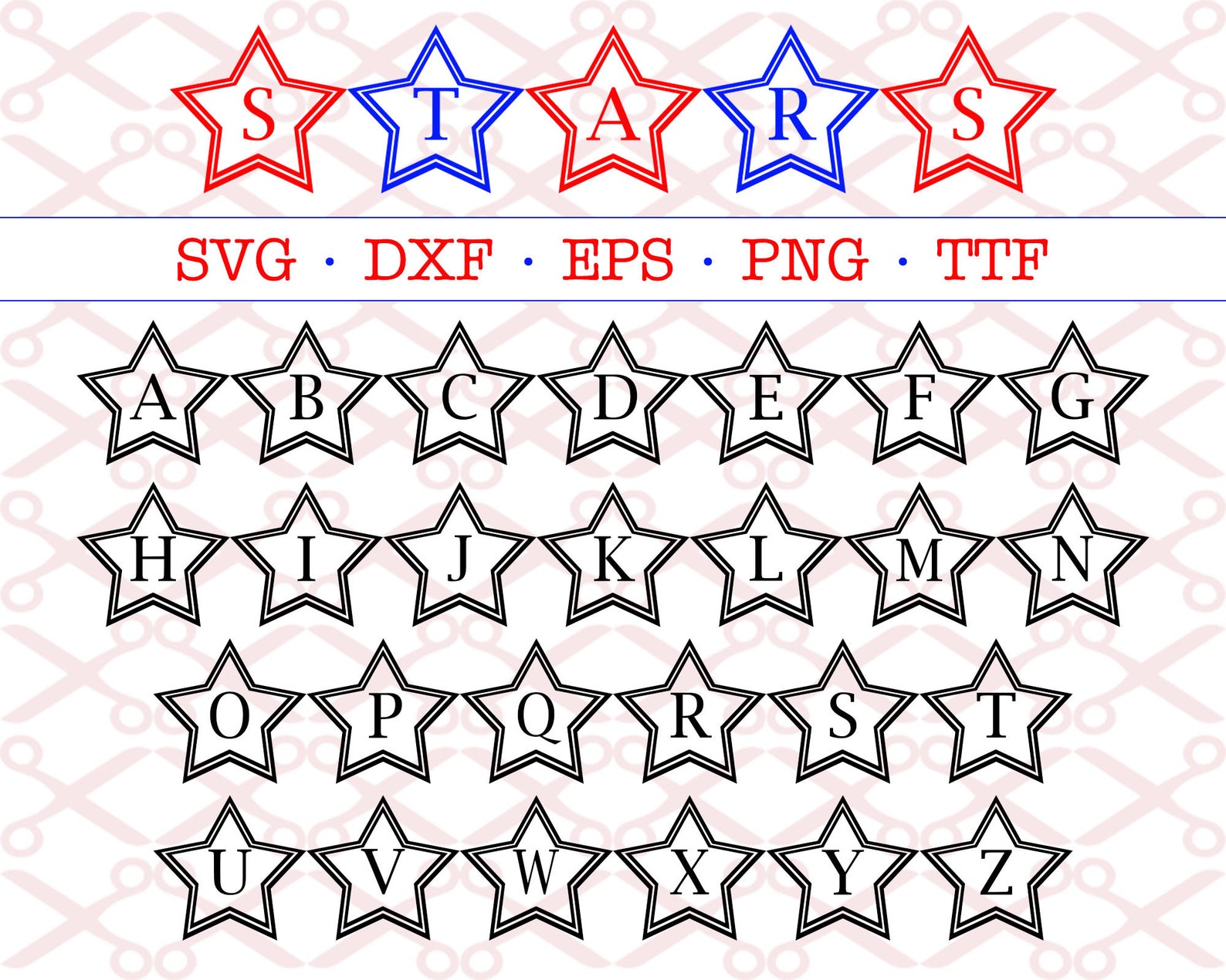 STAR Monogram Letters Star Font Svg Dxf Eps Pngall Capital - Etsy