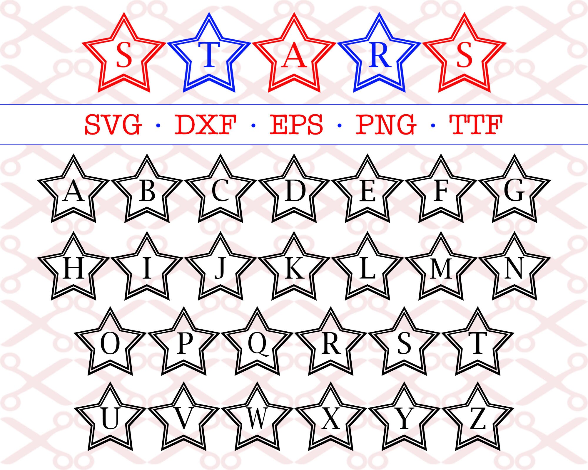 STAR Monogram Letters Star Font Svg Dxf Eps Pngall Capital - Etsy