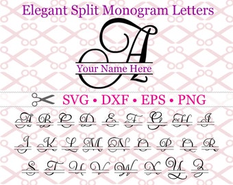 Elegant Script SPLIT MONOGRAM Svg, Dxf, Eps, Png Files, Script Split ...
