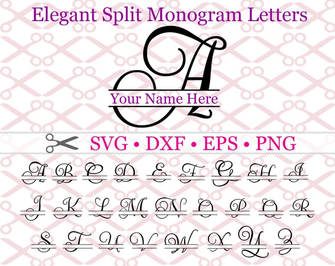 Elegant Script Split Monogram Svg Dxf Eps Png Files Script Split