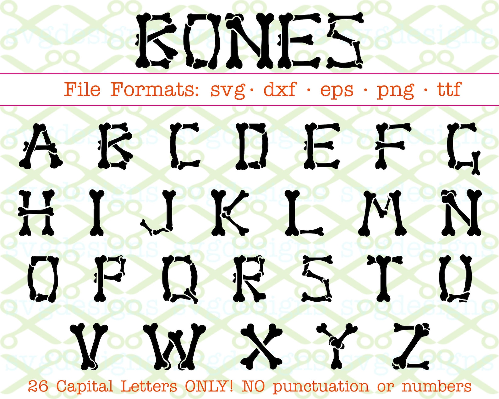 BONES Font, Svg Dxf Eps Png TTF, Bones Letters, Halloween Font, Files ...