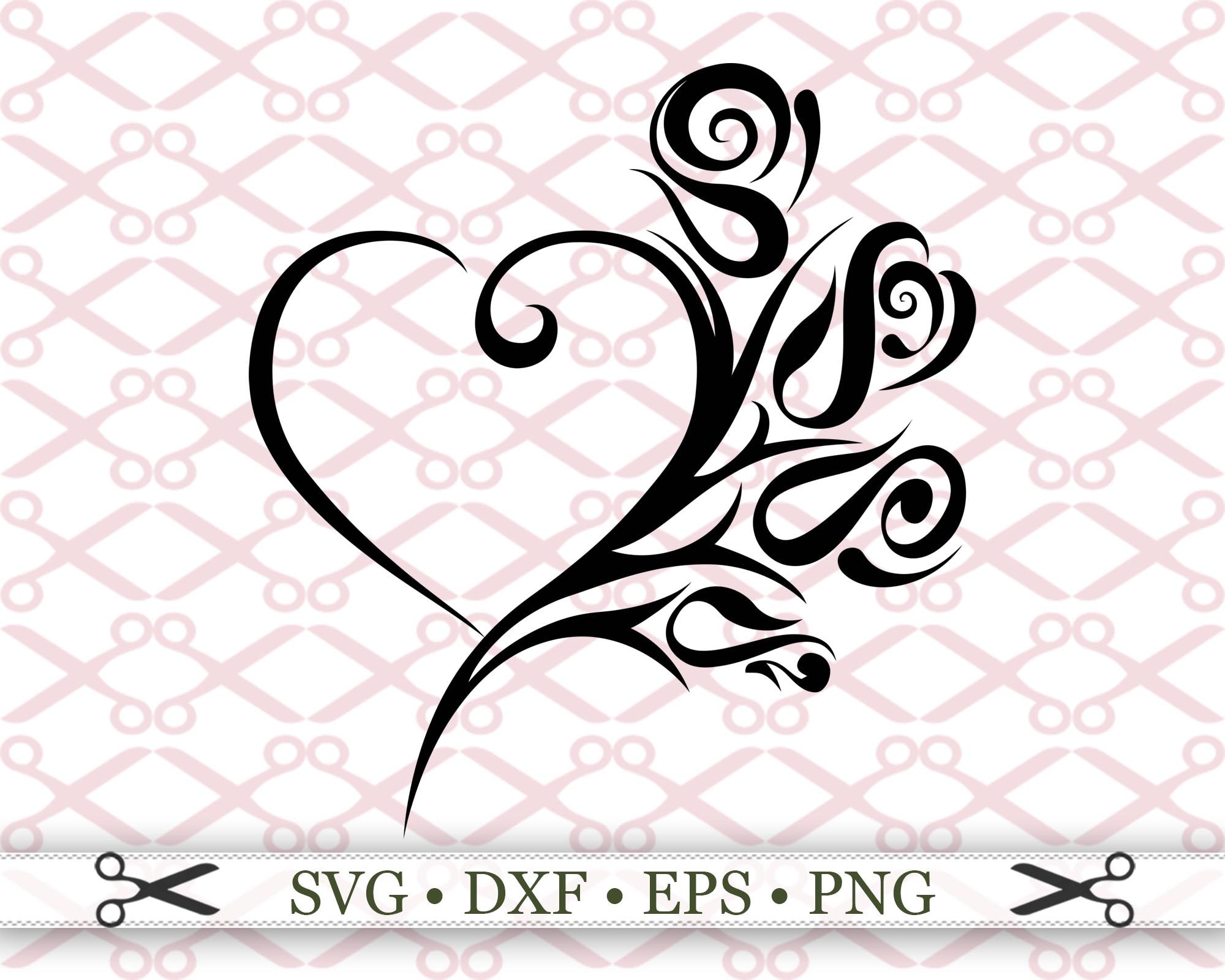 HEART ROSE SVG File, Tribal Heart Svg, Png, Dfx, Eps, Heart Tattoo Svg ...