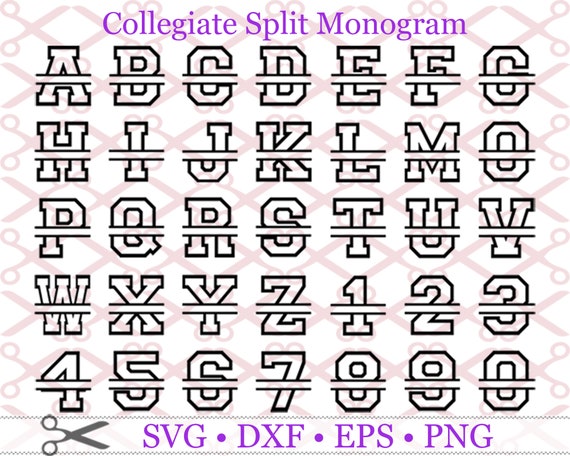COLLEGIATE Split Letter MONOGRAM Svg Dxf Eps Png Files - Etsy