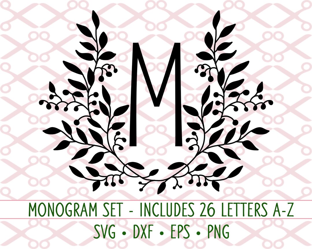 FANCY MONOGRAM Svg, Dxf, Eps & Png Files, Fancy Leaves Monogram ...