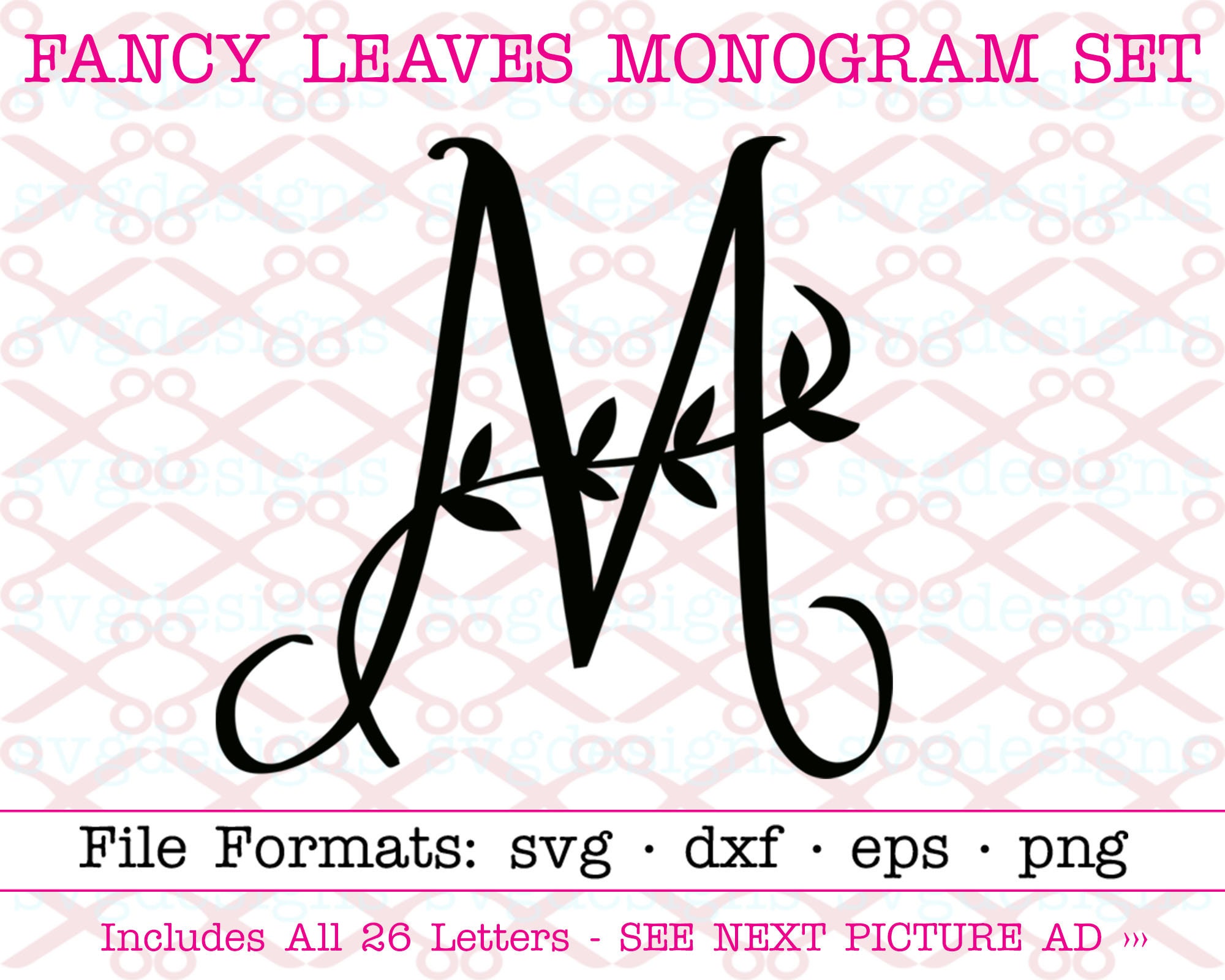 Fancy Leaves Monogram SVG, Dxf, Eps, Png; Fancy Wedding Monogram Svg ...