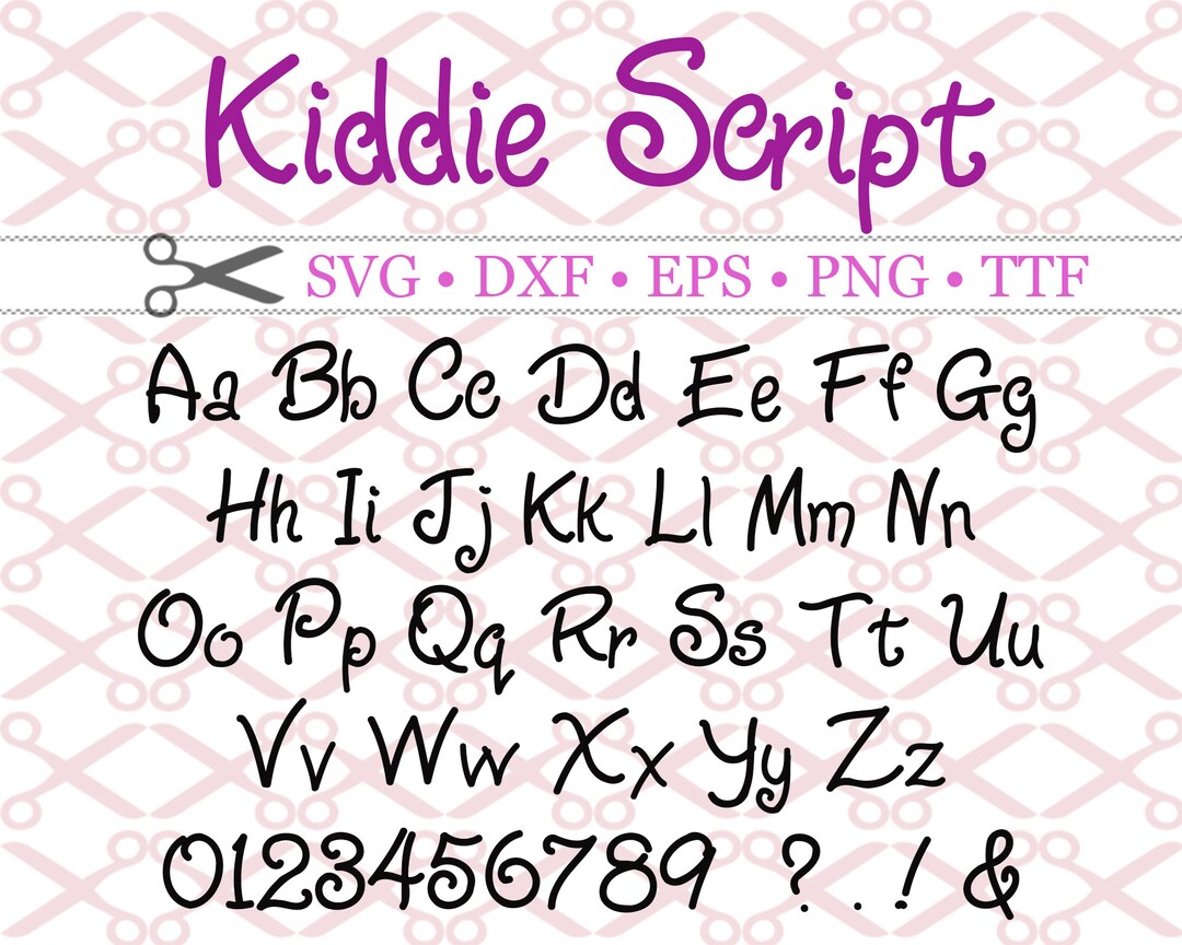 KIDDIE Script Hand Printed Svg Monogram, Printed Letters Svg Font, Dxf ...