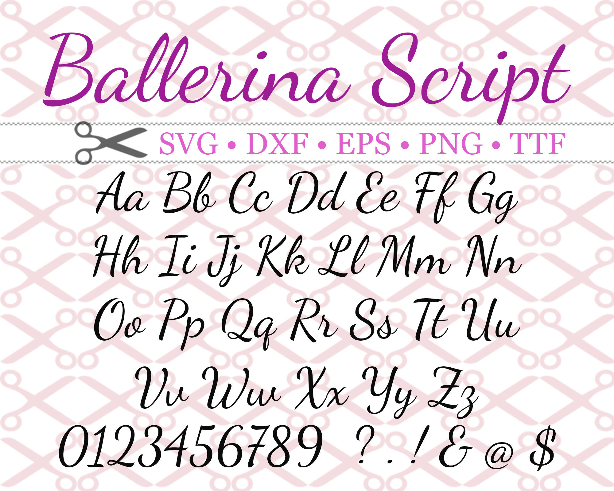 Ballerina Script Calligraphy Font Monogram Svg, Dxf, Eps, Png; Digital Monogram DIY, Fancy ...