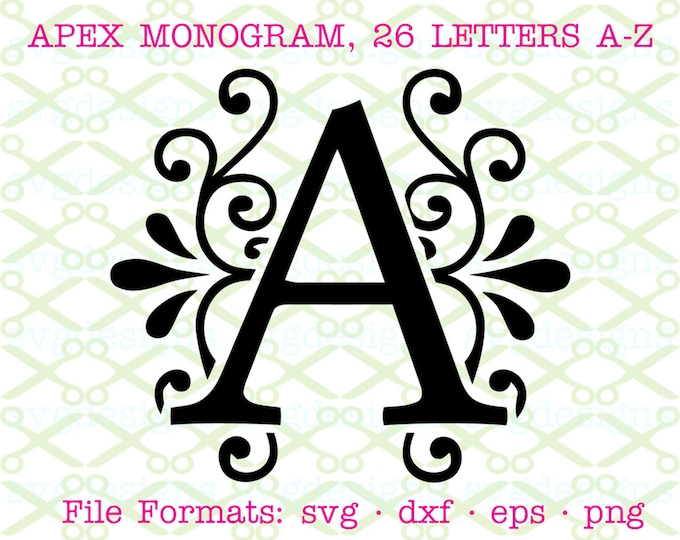 Apex Monogram SVG, Dxf, Eps, Png Fancy Wedding Monogram Svg, 26 Letters ...