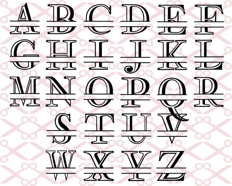 Outline Roman Style Split MONOGRAM Svg, Dxf, Eps, Png Files, Serif ...