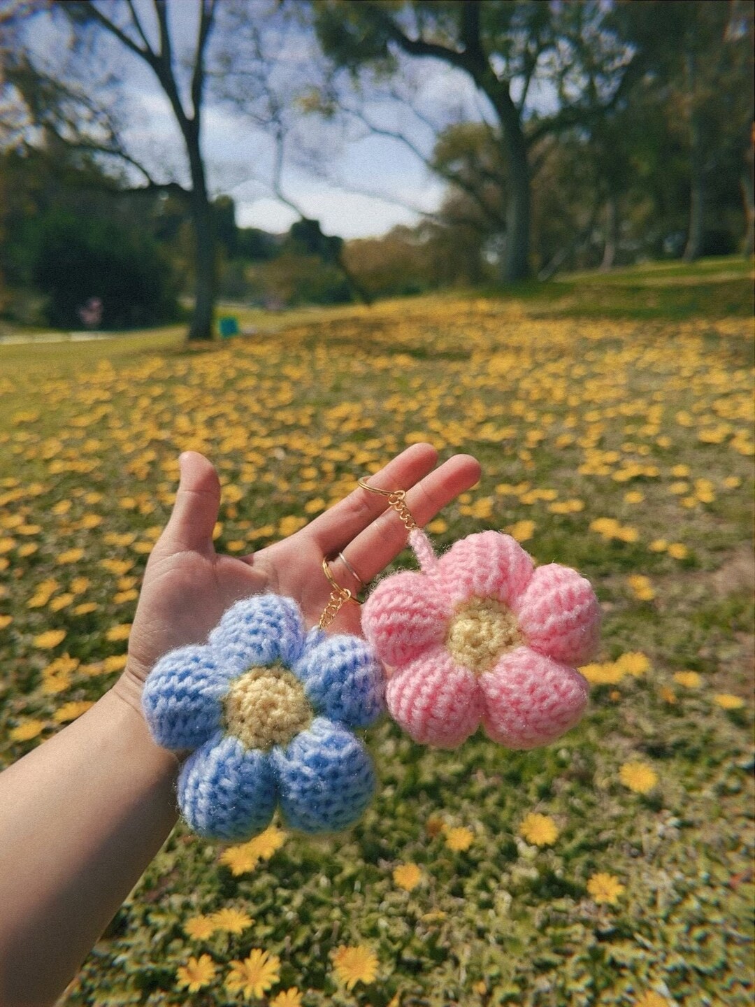 Crochet Flower Keychain, Flower Amigurumi Keychain, Handmade Keychain ...