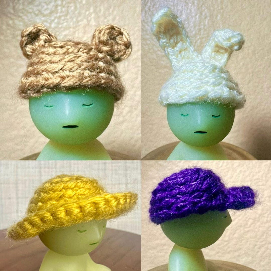 Crochet Smiski Hat Patterns: Bear, Bunny, Bucket, Baseball Cap (PDF ...