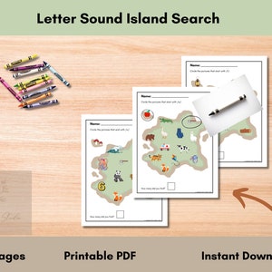 Letter Sounds Island Search Printable PDF Worksheet Preschool ...