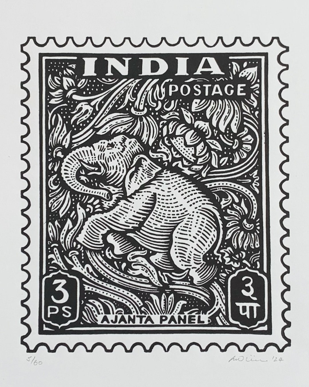 Elephant | India Postage Stamp | Handmade Limited Edition Linocut Print ...