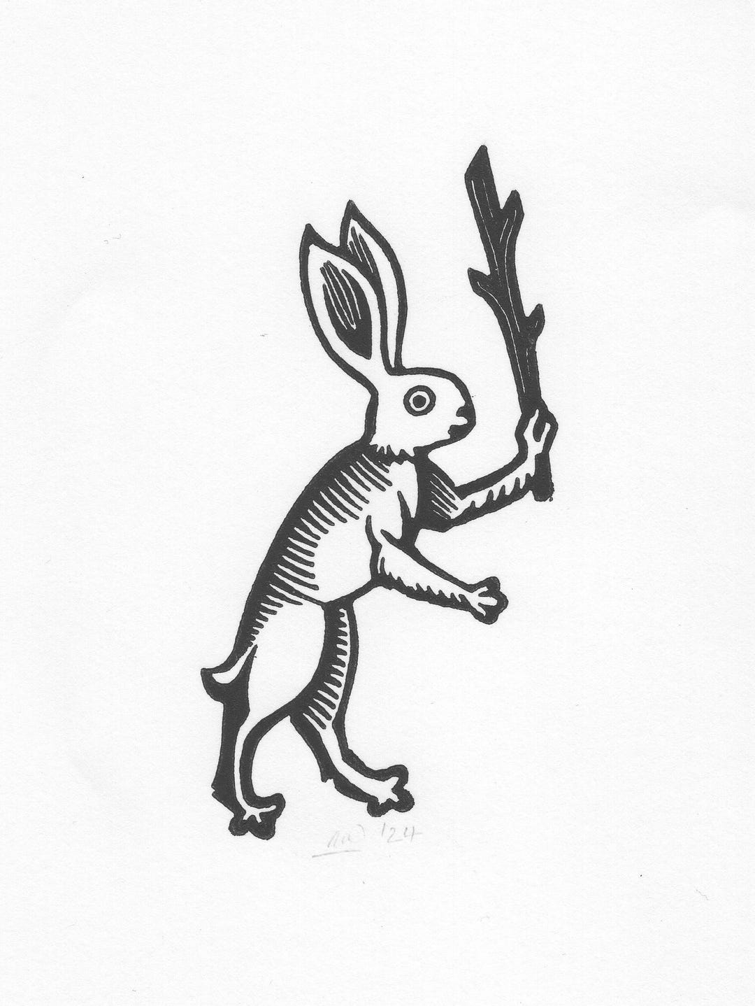 Medieval Rabbit (or Hare...) | Handmade Linocut Print - Etsy