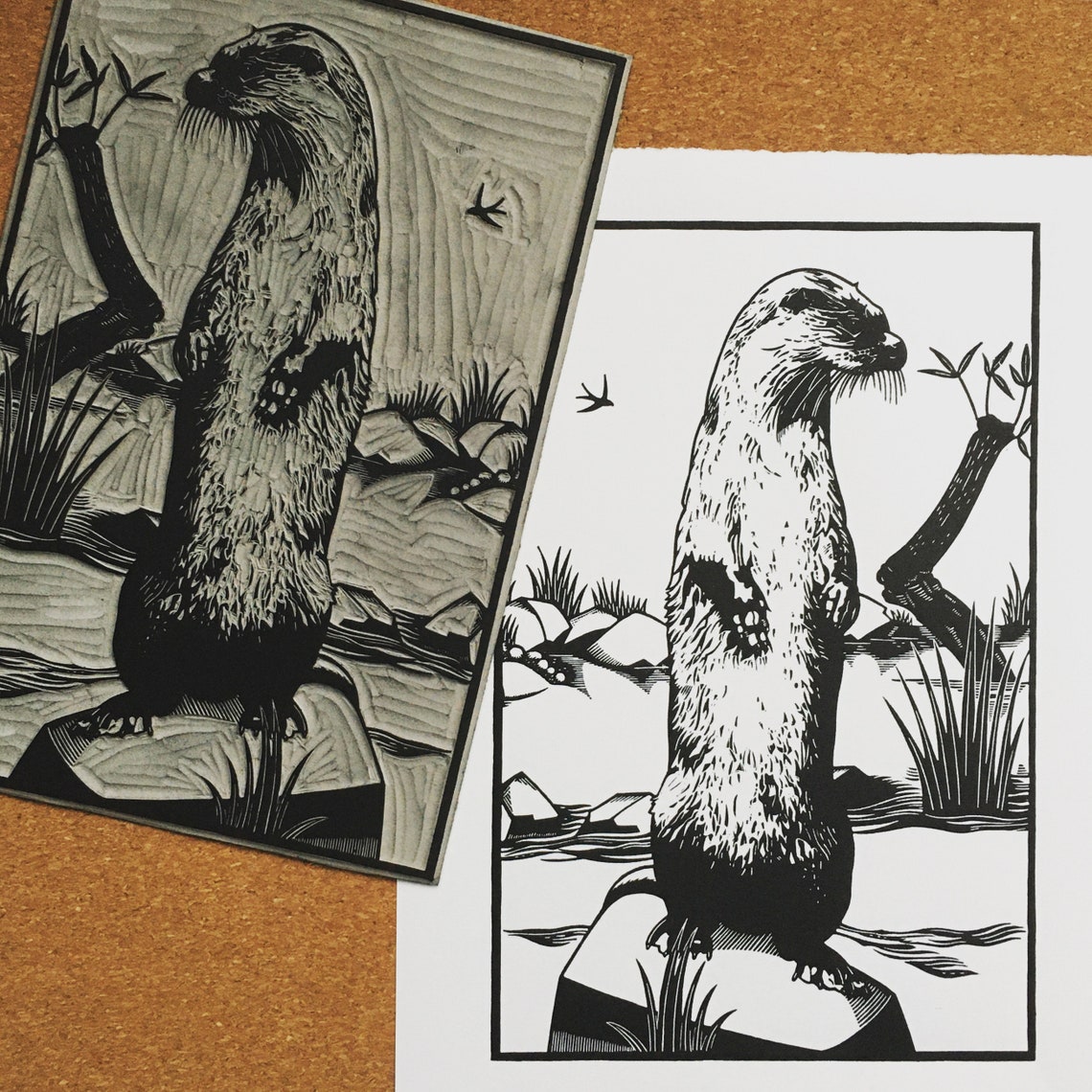 Otter Handmade Limited Edition Linocut Print - Etsy