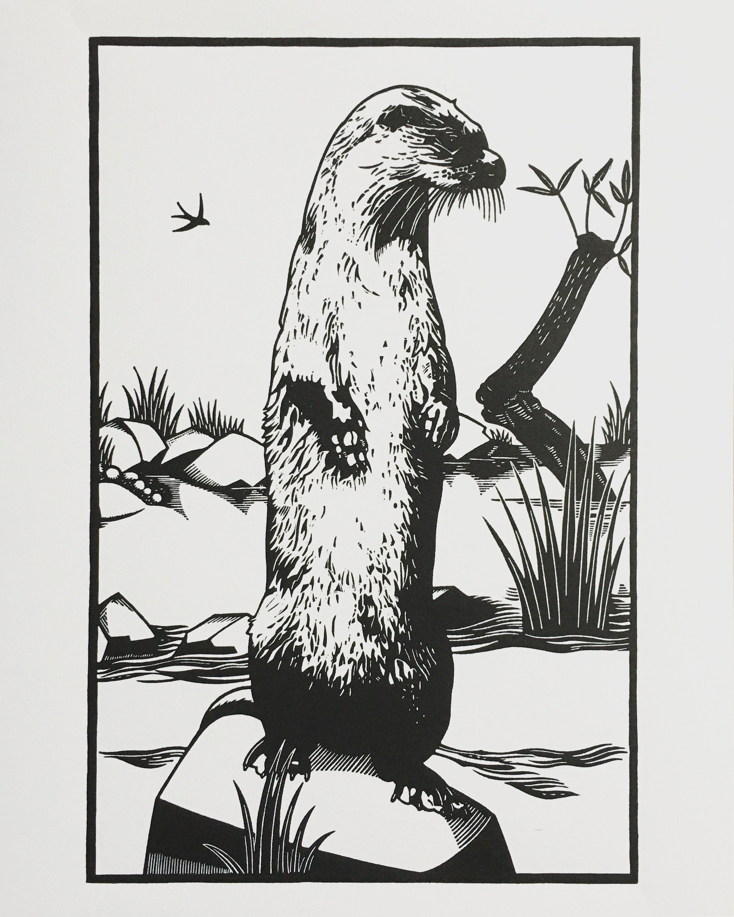 Otter Handmade Limited Edition Linocut Print - Etsy
