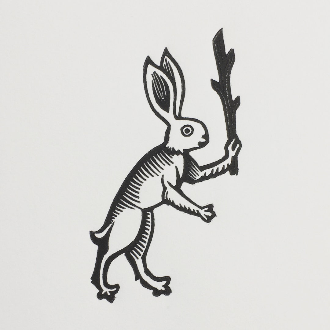 Medieval Rabbit (or Hare...) | Handmade Linocut Print - Etsy