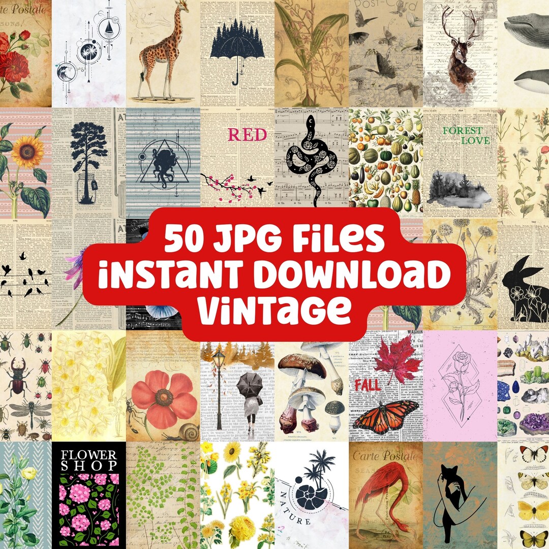 Vintage Nature Themed Wall Collage Kit / INSTANT DOWNLOAD / 50 46 Inch ...