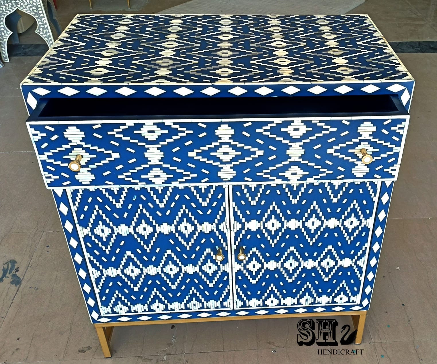 Bone Inlay Ikat Design Indigo Blue Entryway Cabinet Bone - Etsy