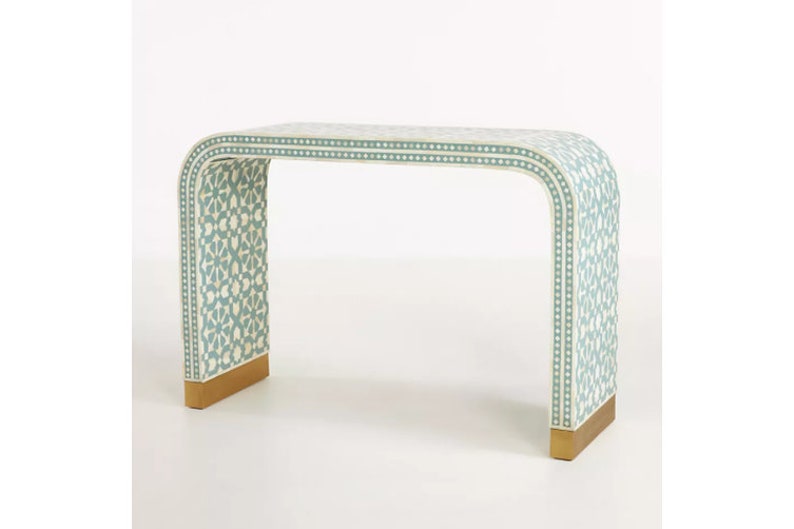 Bone Inlay Green Waterfall Console Table, Bone Inlay Waterfall, Bone ...