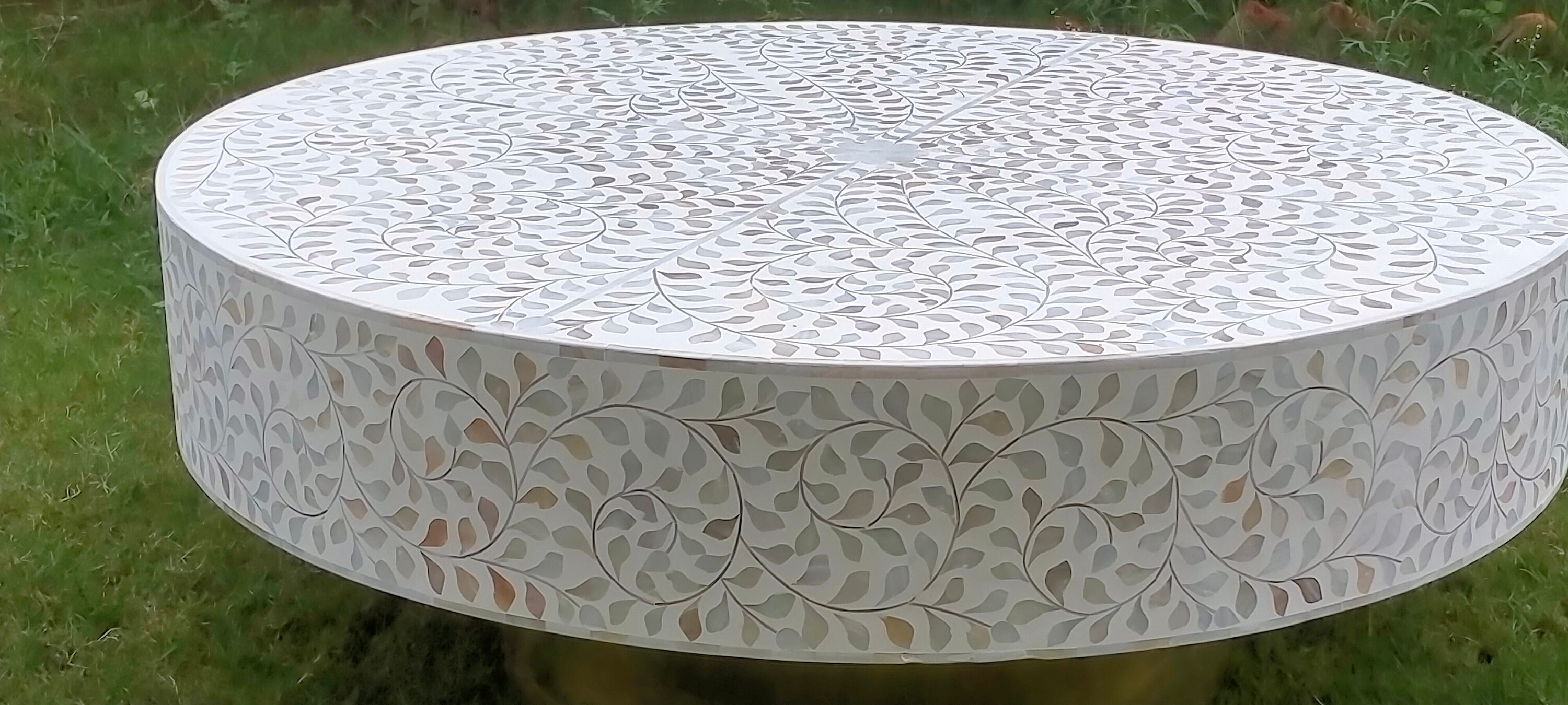 Mother of Pearl Round Coffee Table White, Mother of Pearl Center Table ...