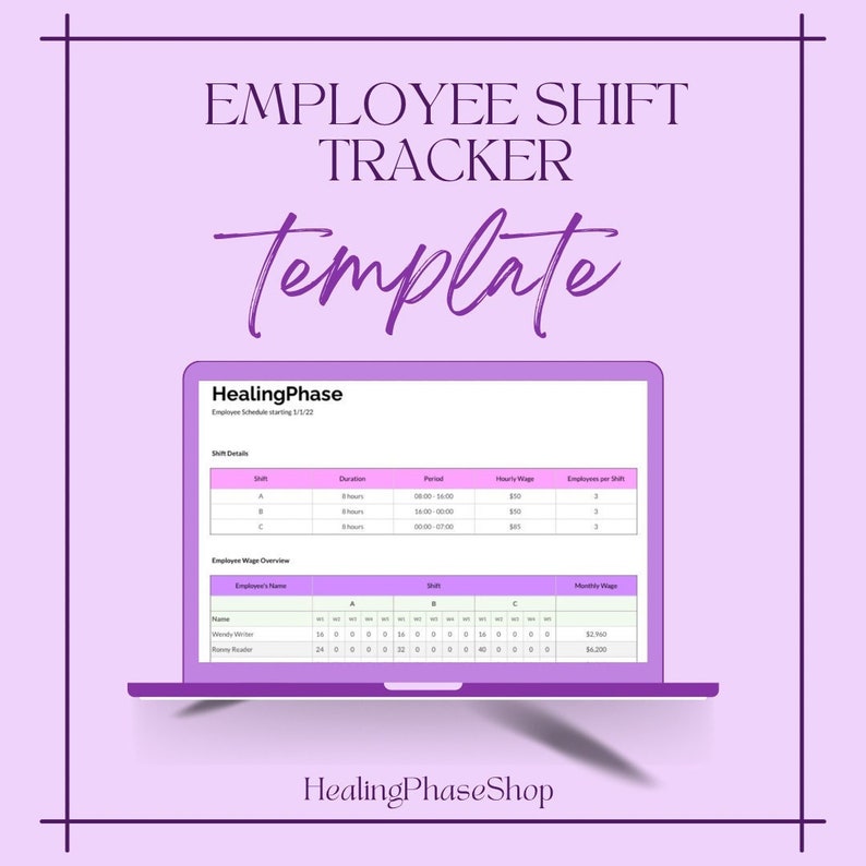 Employee Shift Tracker Template Spreadsheet for Excel and - Etsy