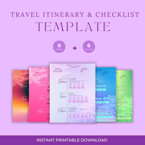 Travel Itinerary & Checklist for Canva - Etsy