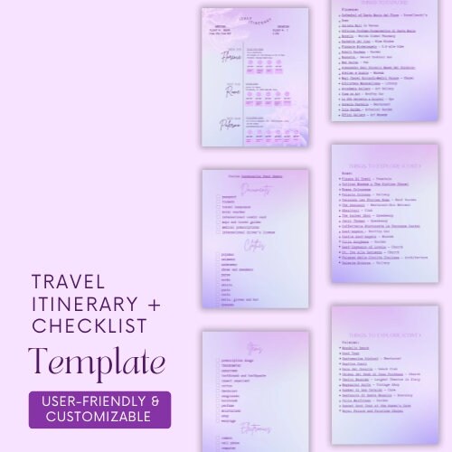 Travel Itinerary & Checklist for Canva - Etsy