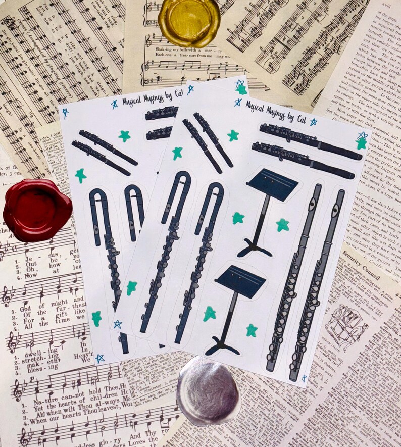 Flute Sticker Sheets (2 Sheets) - Etsy