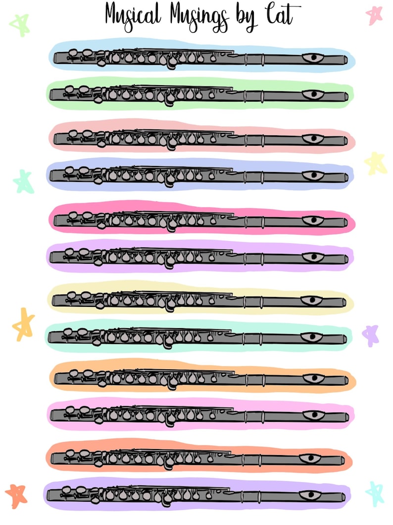 Flute Sticker Sheets (2 Sheets) - Etsy