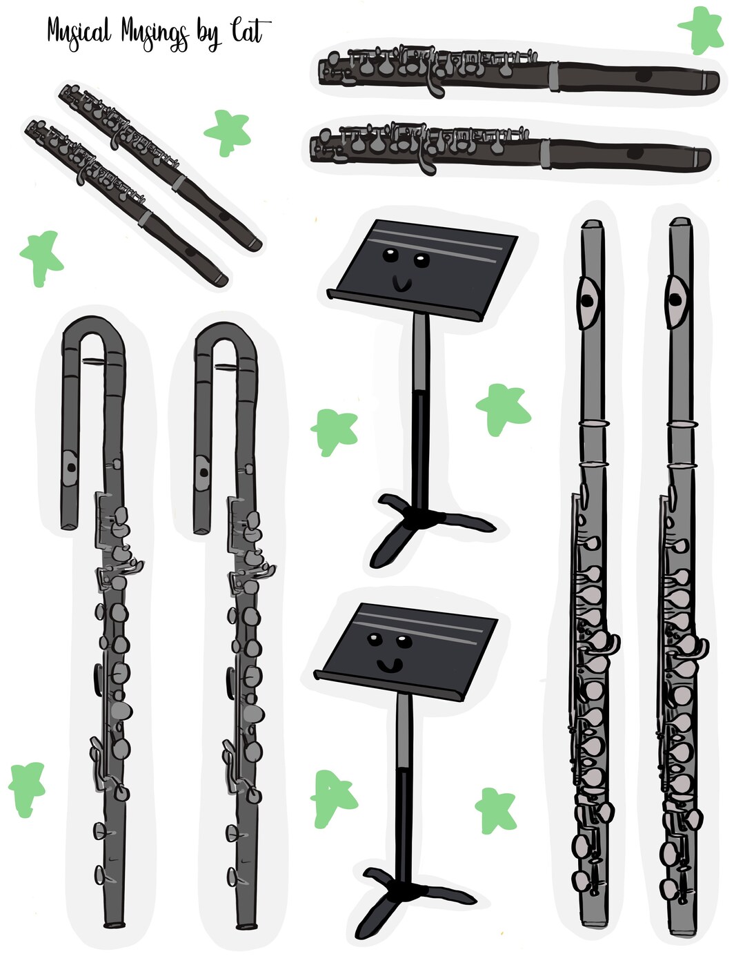 Flute Sticker Sheets (2 Sheets) - Etsy