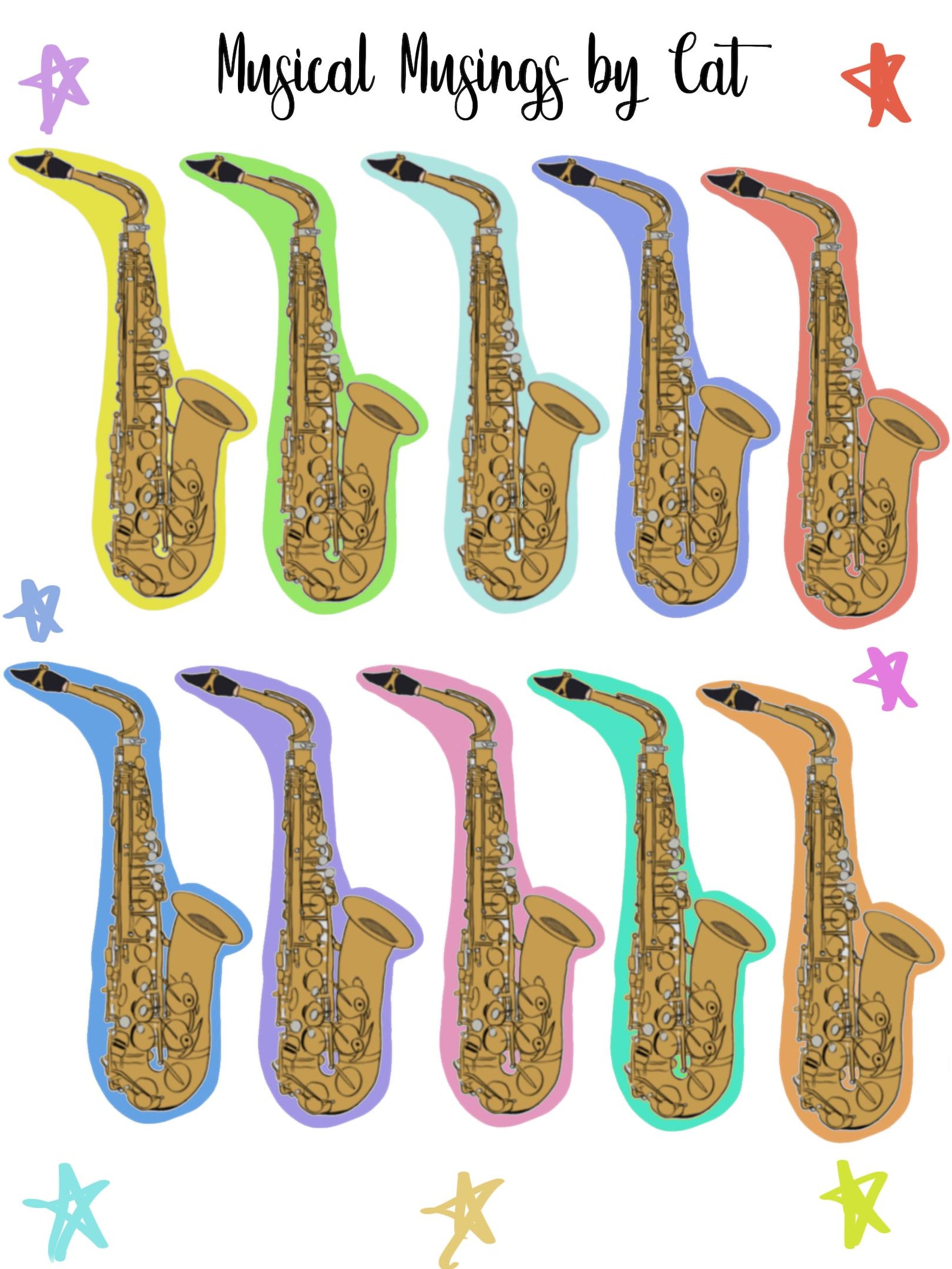 Saxophone Sticker Sheets (2 Sheets) - Etsy