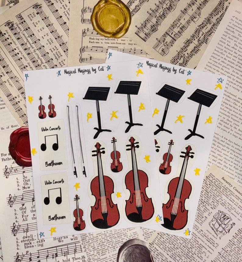 Violin Sticker Sheets (2 Sheets) - Etsy
