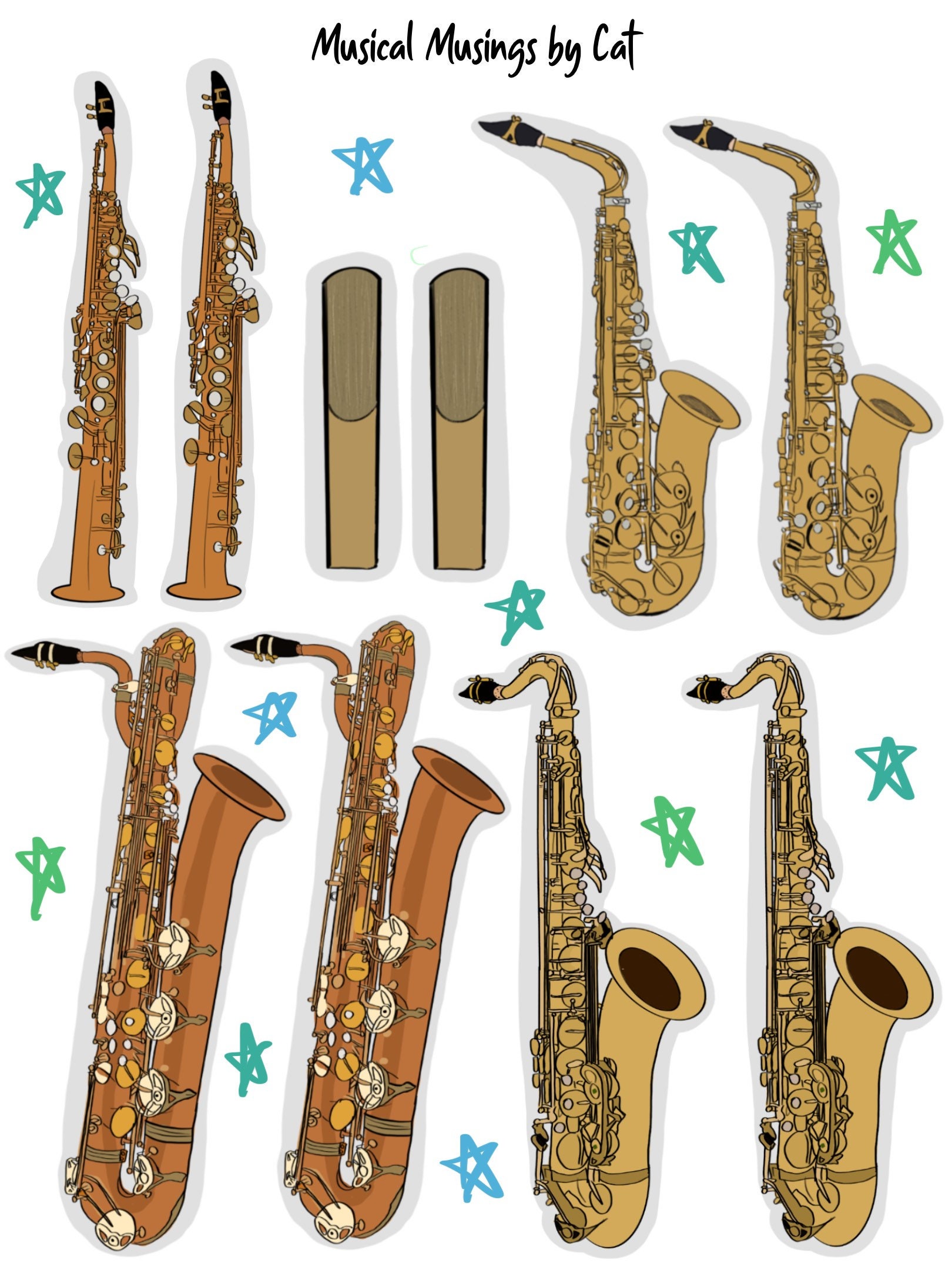 Saxophone Sticker Sheets (2 Sheets) - Etsy